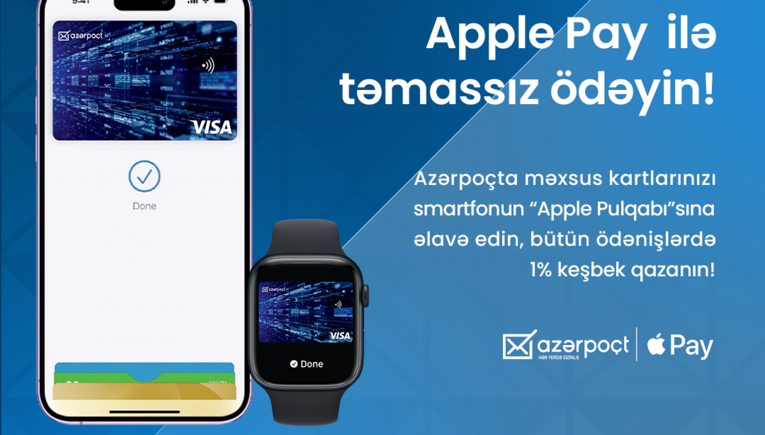 A contactless payment with Apple Pay has been created for "Azerpost ...